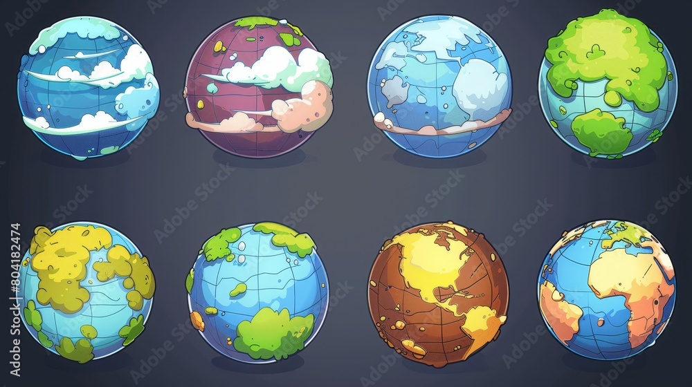 A cartoon illustration of the Earth planet. A model of the globe with ...