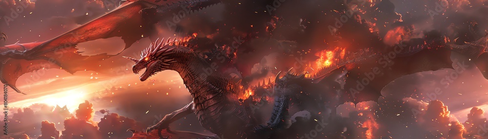 Experience a breathtaking aerial view of mythical creatures in a ...