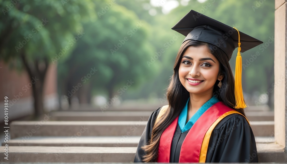 south asian graduate student girl portrait wearing graduation hat and ...