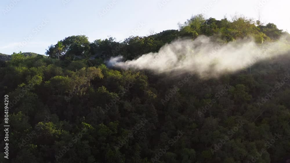 Close-up, isolated, aerial view of giant plumes of smoke rising from ...