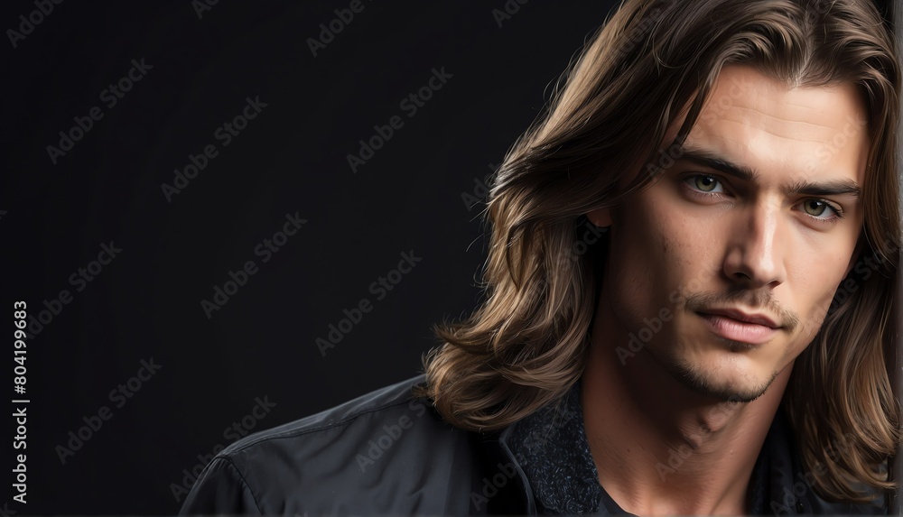 handsome australian male fashion model with flowing long hair close-up ...