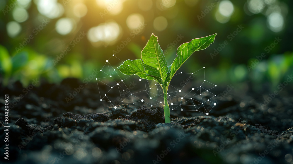 Maize seedling in cultivated agricultural field with graphic concepts ...