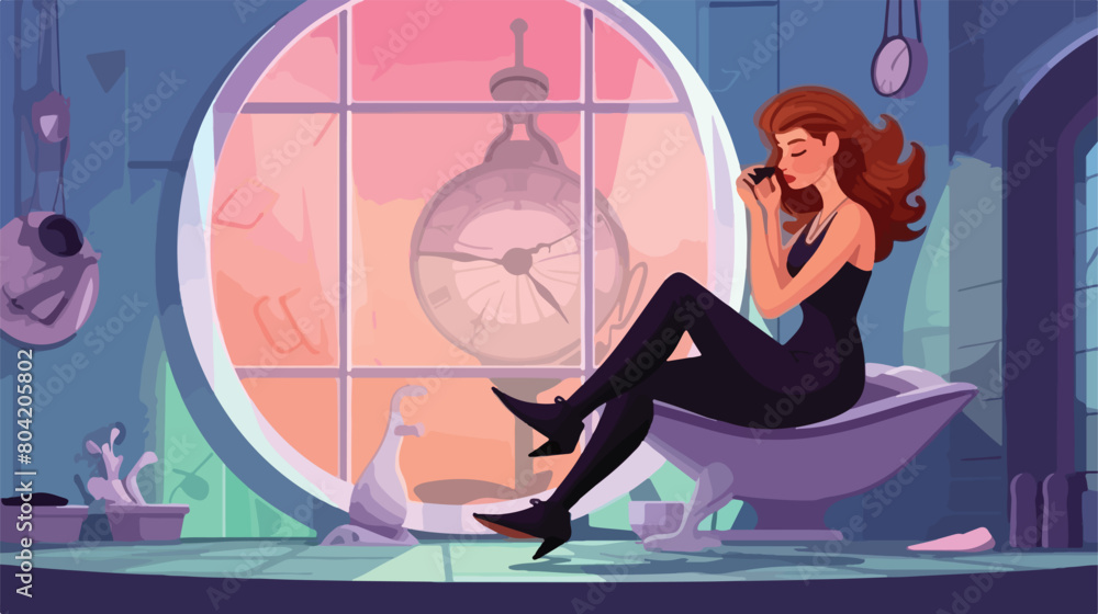 Beautiful young woman epilating legs in bathroom 2d Stock Vector ...