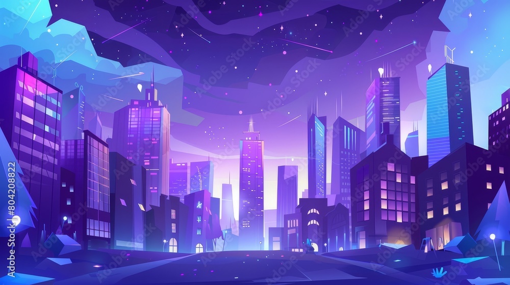 Abstract city at night background for a game stream. Banner for an ...