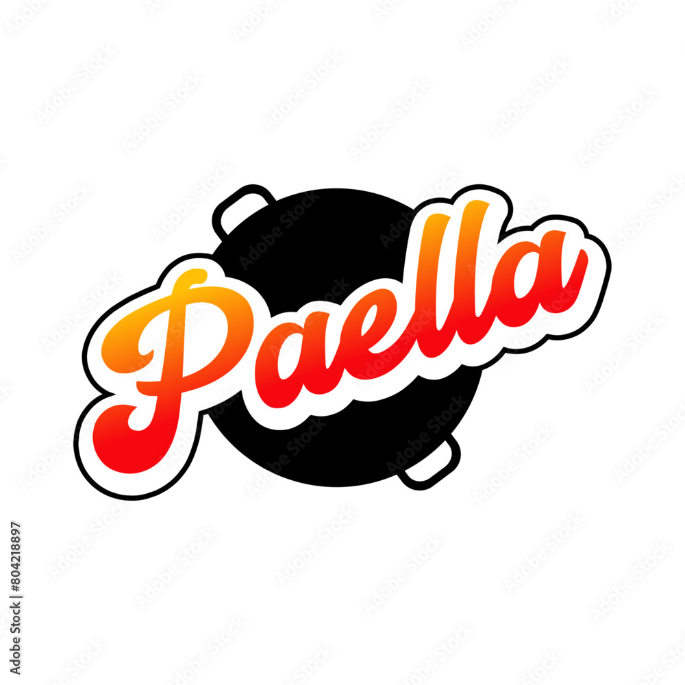 Logo restaurante de comida española. Palabra Paella con silueta de ...