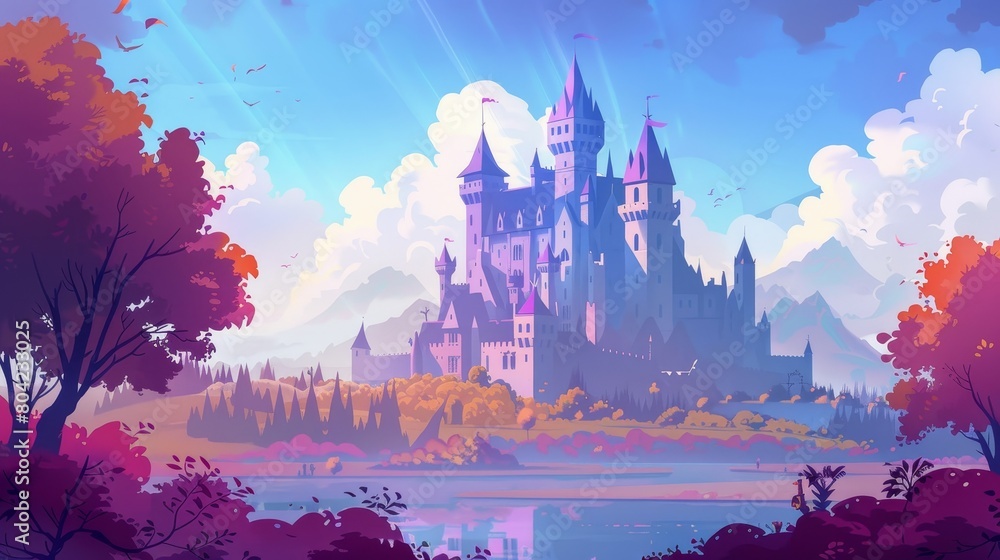 Castle castle modern background with autumn fairytale landscape ...