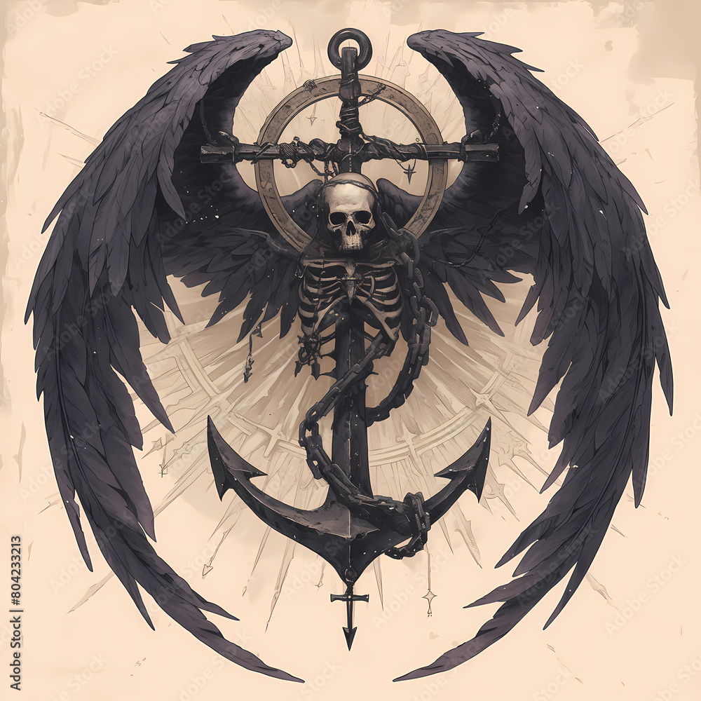 Powerful Vintage Skeleton Symbol with Wings, Anchor, and Compass for ...