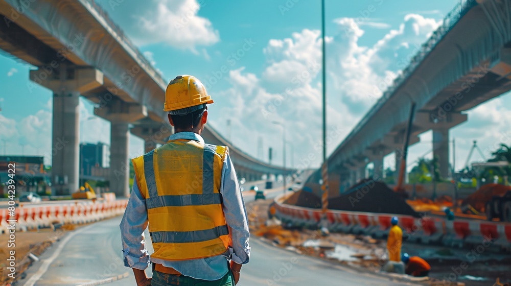 An engineering inspected the structure road construction work at road ...