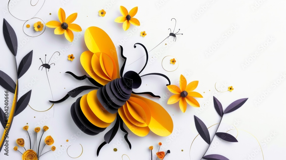 Papercraft project. Colorful bee made out of paper. Stock Illustration ...