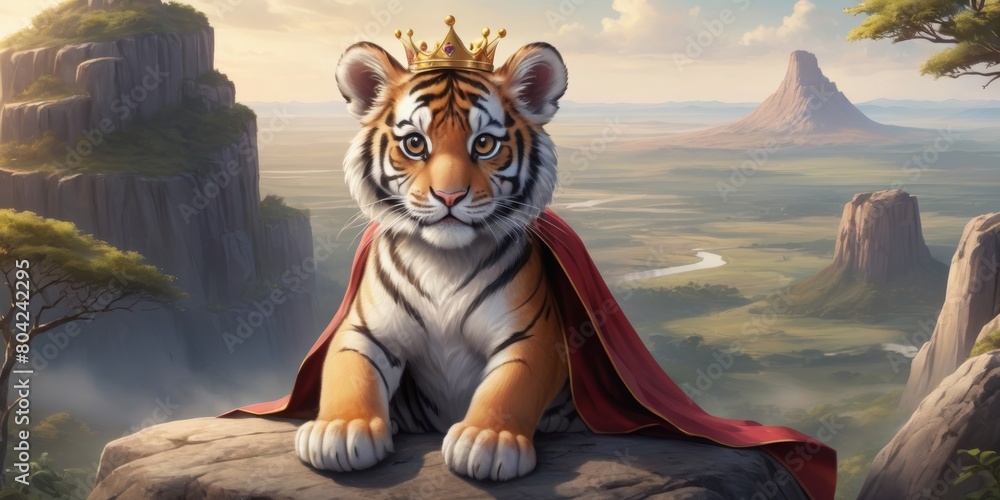 Tiger wearing crown Stock Illustration | Adobe Stock
