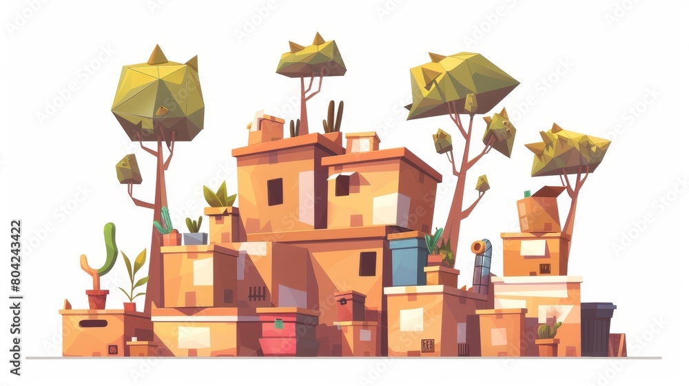 Cartoon modern set of cardboard packages stacked with belongings for ...