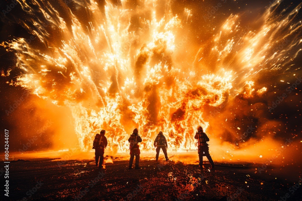 This powerful image captures firefighters in action as they combat a ...