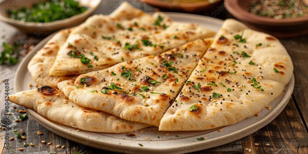 naan bread on the table, made from cardboard and placed on a square ...