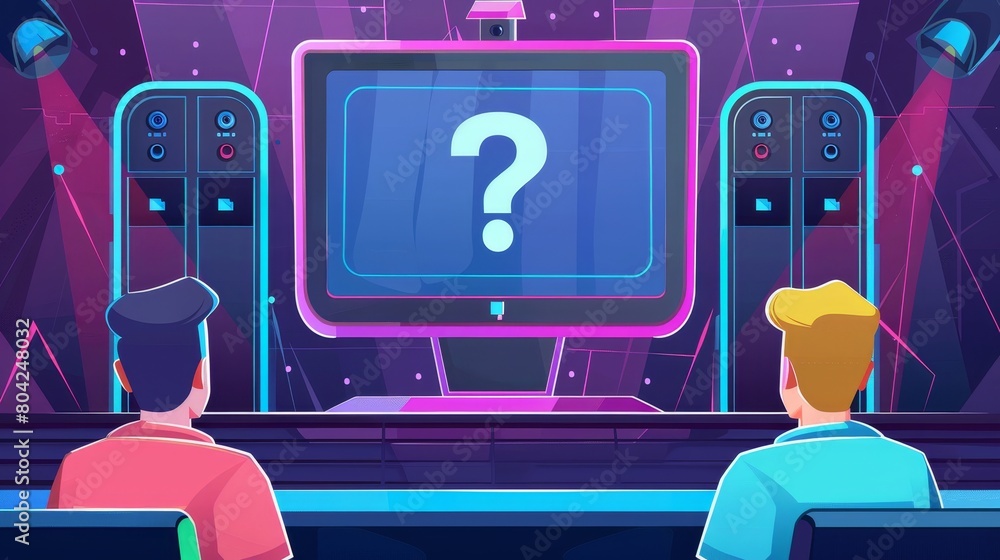 Game show for television with a trivia contest with questions on screen ...