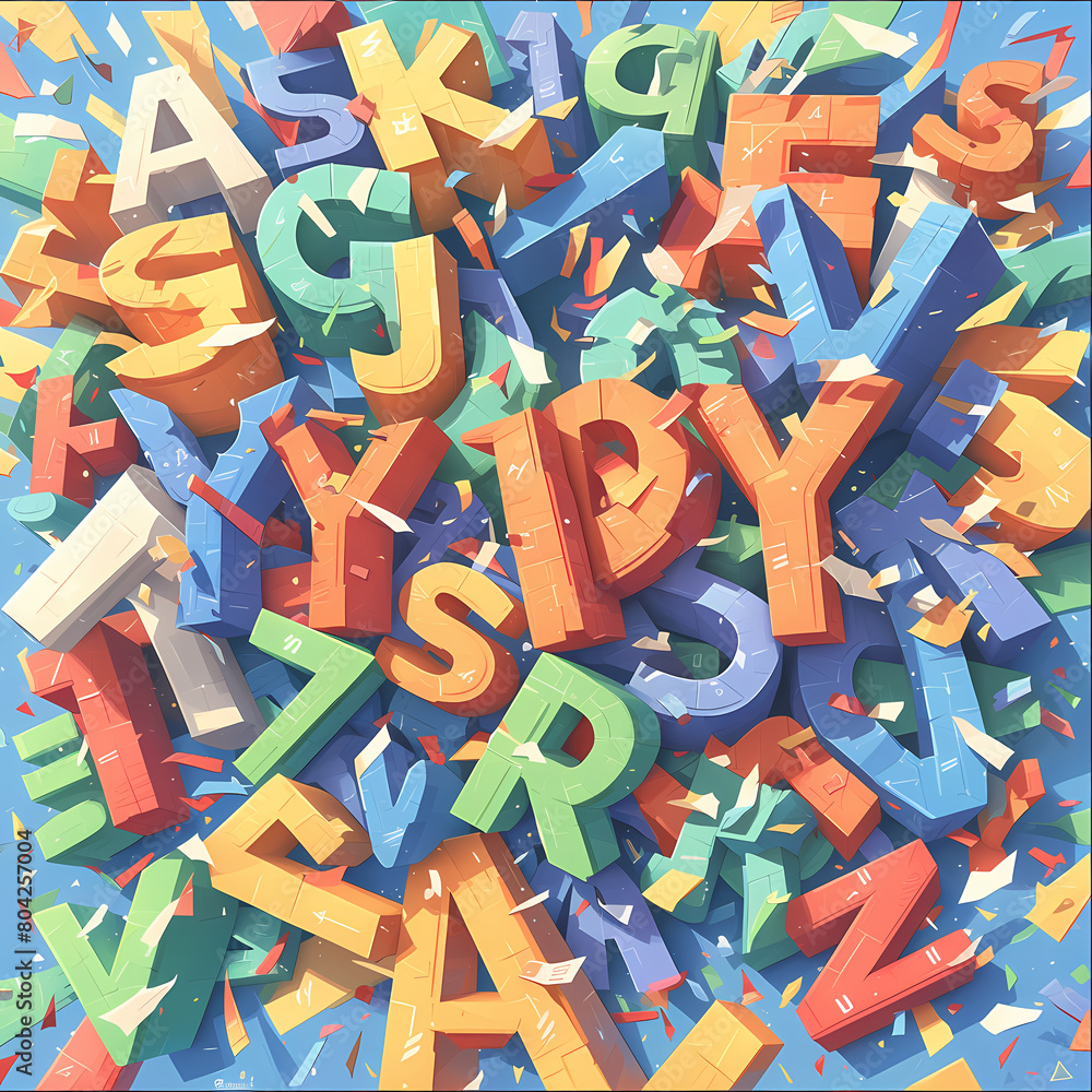 Jumble of Colorful Letters in a Bright and Busy 3D Scene for Creative ...