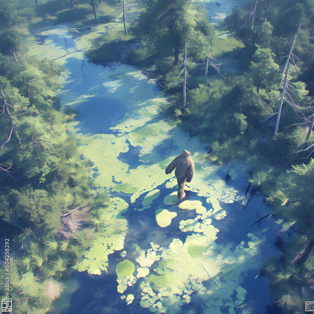 Ethereal and Enchanting: A Mythical Huma in a Serene Marshescape Stock ...