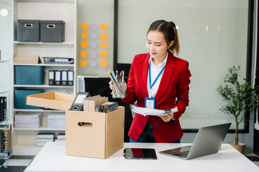 Happy and excited young beautiful Asian woman office worker celebrating ...