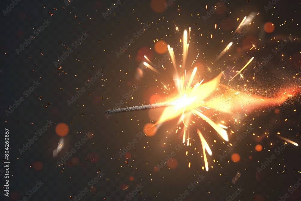 Bengal fire. Burning shiny sparkler firework. Realistic light effect ...