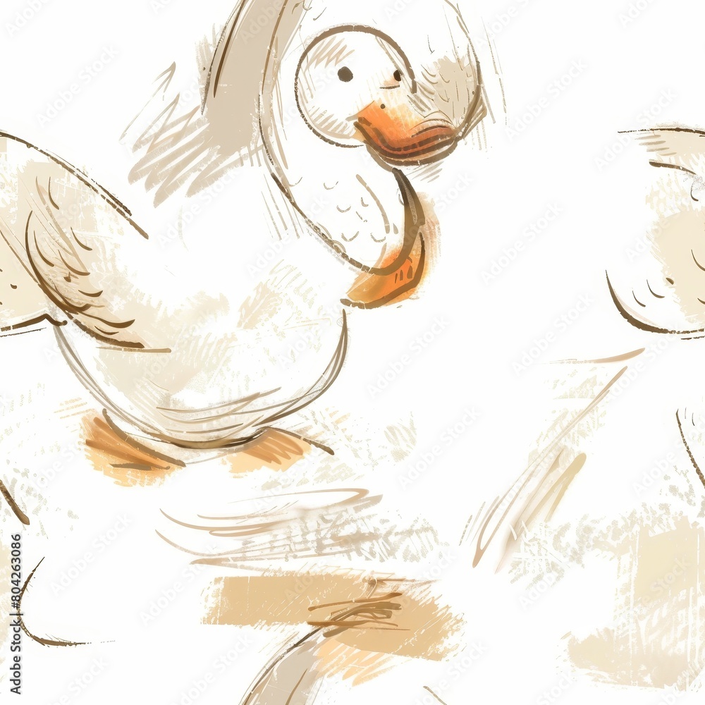 Baby chubby white duck, 4 year old's basic scribbly outline pastel ...