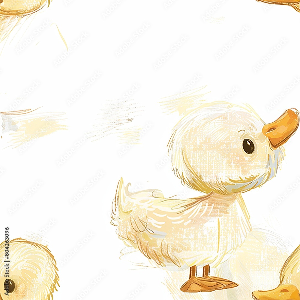 Baby chubby white duck, 4 year old's basic scribbly outline pastel ...