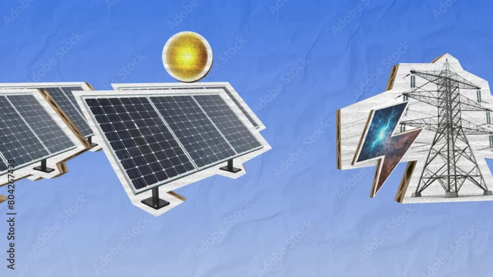 Vidéo Stock Solar panels are charged from the sun and transmit energy ...