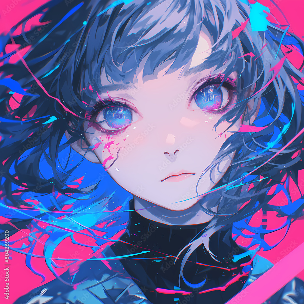 Elegant Blue-haired AI Persona in Stylized Digital Art, High-Tech and ...
