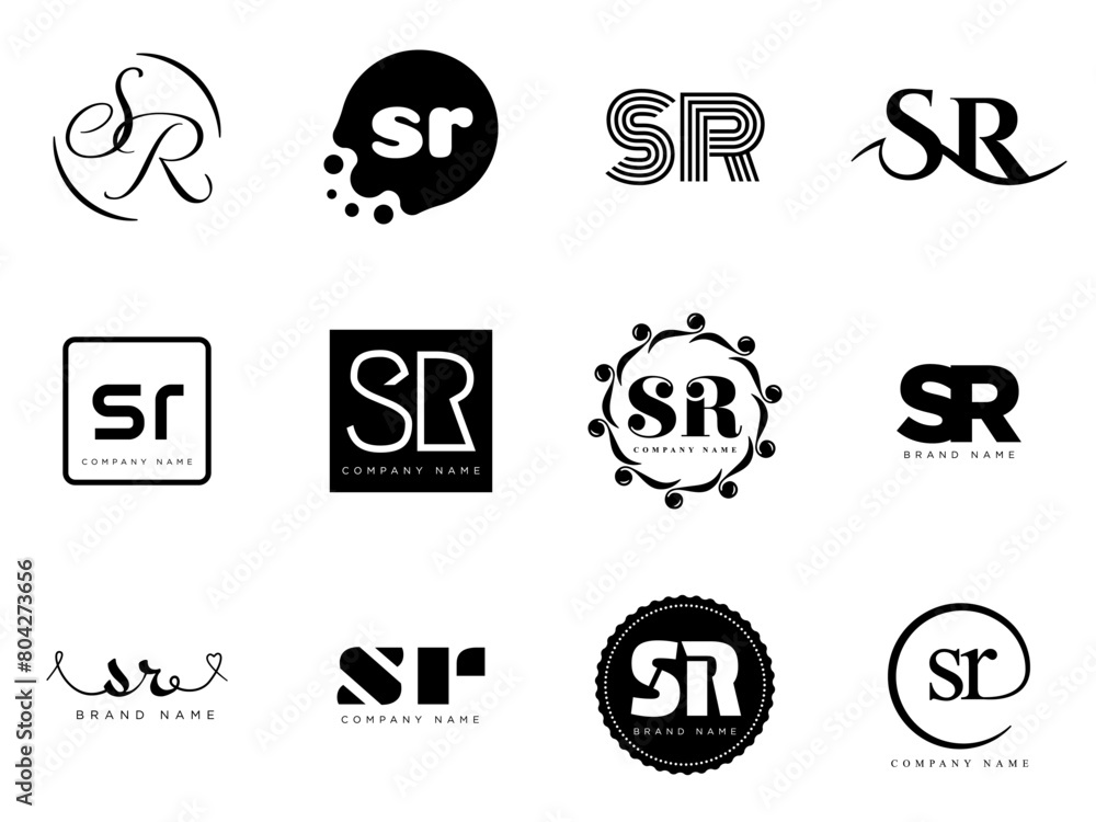 SR logo company template. Letter s and r logotype. Set different ...
