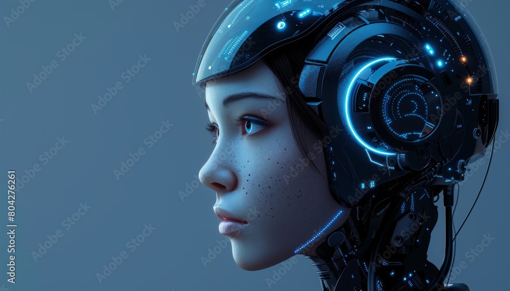 Humanoid female robot avatar chatbot. Round icon of AI face in image ...