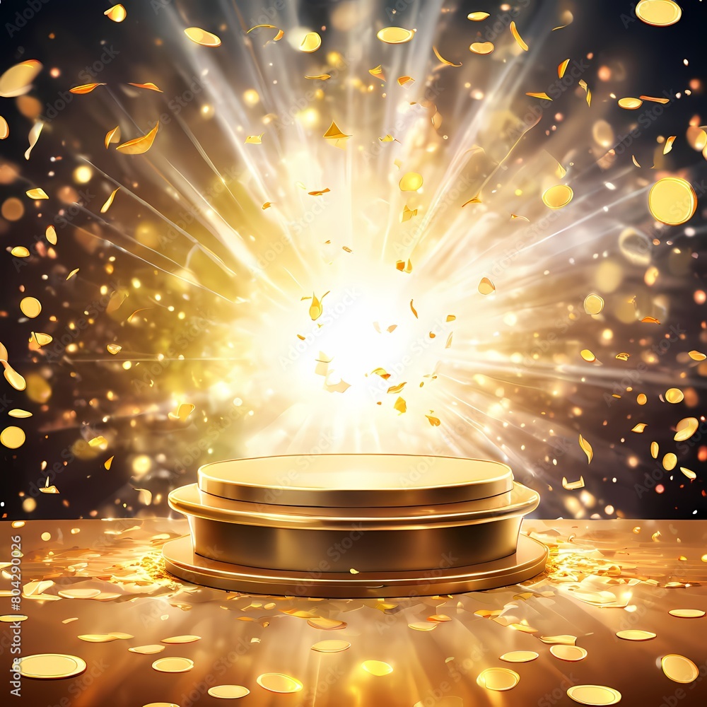 Winner background with golden confetti and ribbon falling golden round ...
