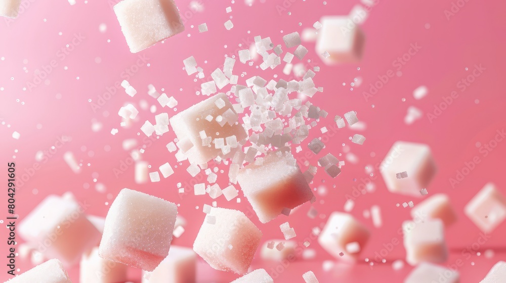 Dynamic explosion of sugar cubes symbolizing the impact of sugar on ...