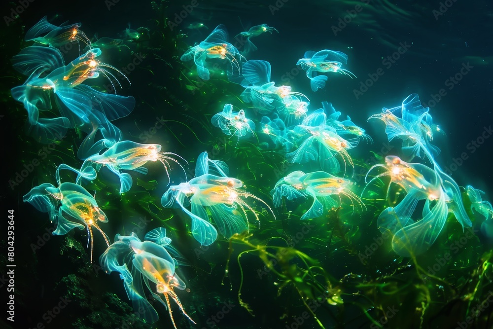 Strange creatures from another world glow with an eerie bioluminescence ...