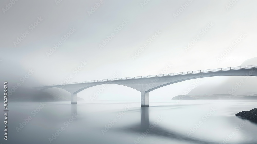 Fog enshrouded bridge in a tranquil landscape, a metaphor for journey ...