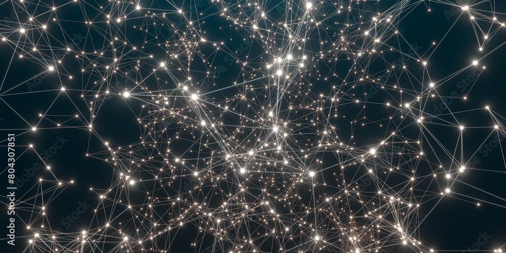 White illuminated polygon or plexus network. Abstract wire network ...