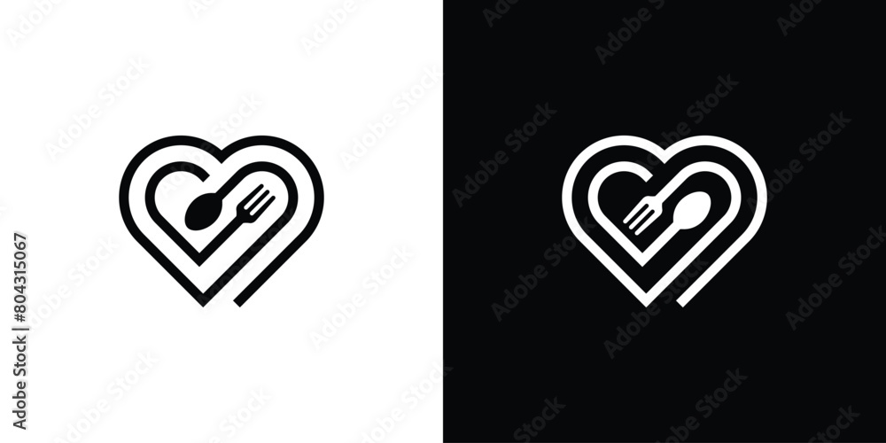 Simple Love Food Logo. Love, Spoon and Fork with Lineart Outline Style ...