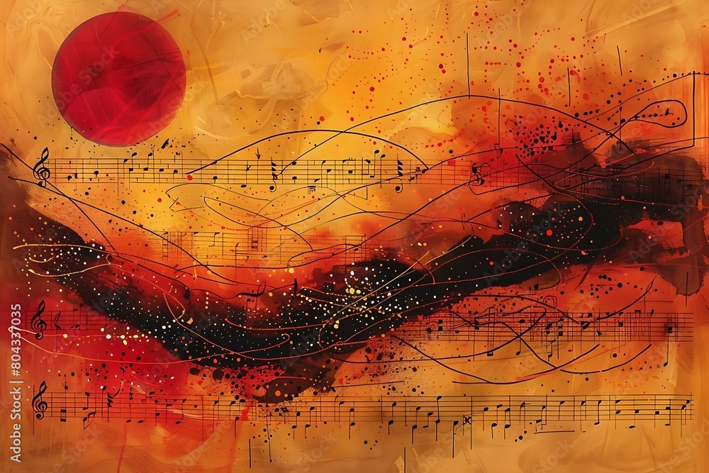 Vibrant exchange illustrated A musical score showcasing a fusion of ...