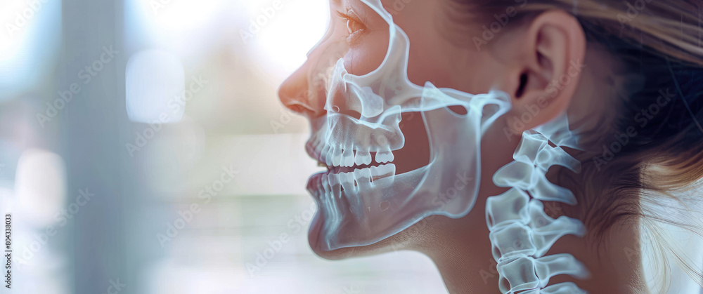 A close up of an X-ray line drawing on the side profile of a woman's ...
