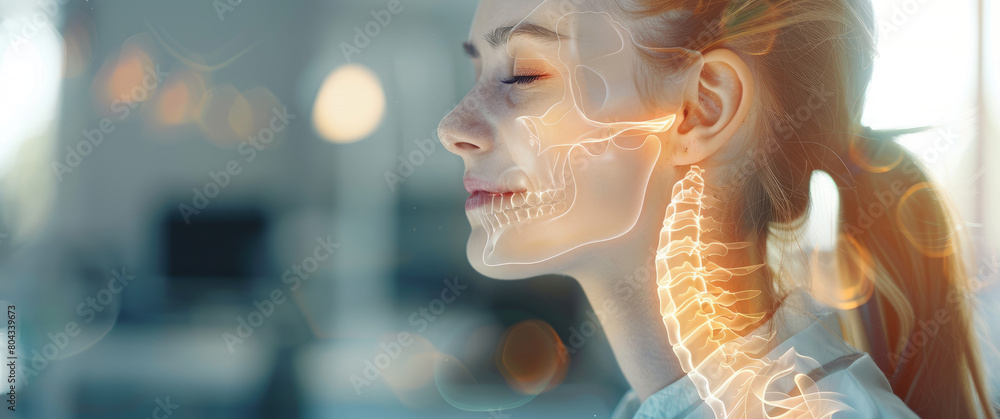 A close up of an X-ray line drawing on the side profile of a woman's ...