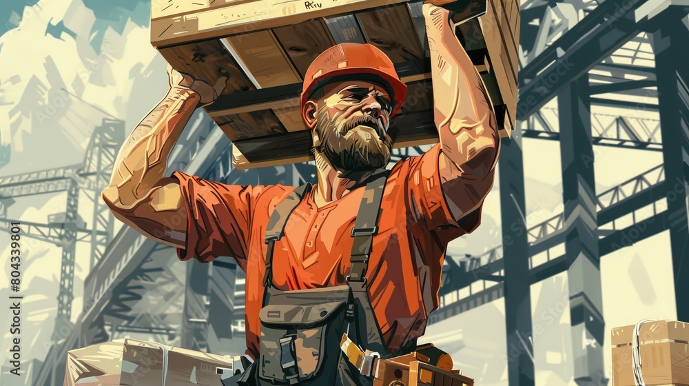a worker lifting heavy materials with a slight grimace showcasing the ...