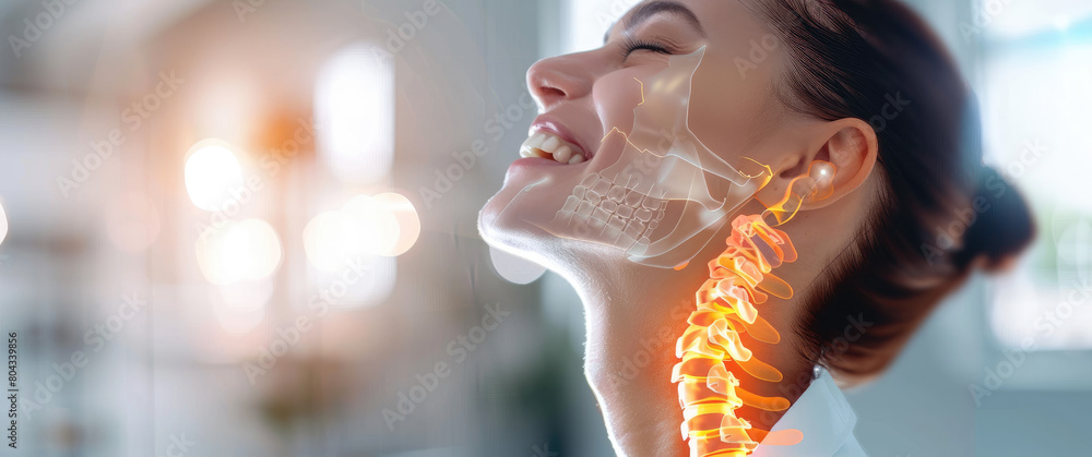 A close up of an X-ray line drawing on the side profile of a woman's ...
