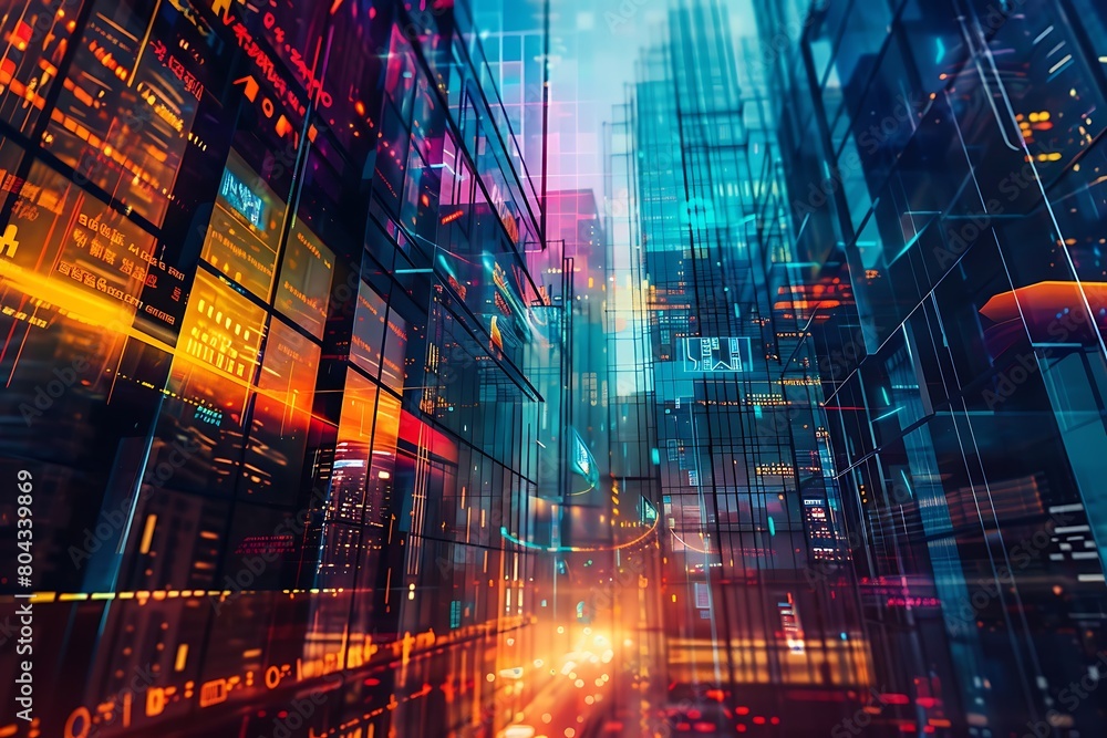 Vibrant exchange illustrated An architectural rendering of a futuristic ...