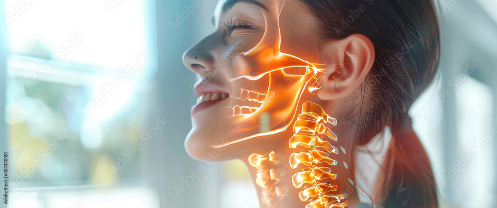 A close up of an X-ray line drawing on the side profile of a woman's ...