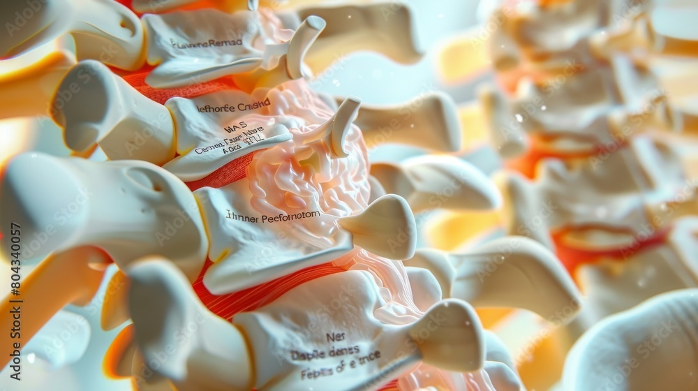 Photorealistic image of a detailed cross-section model of the spine ...
