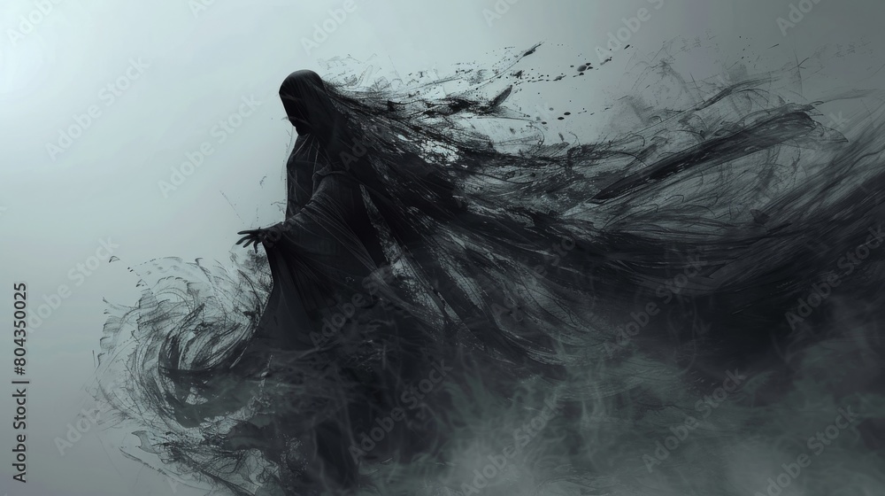 Banshee emitting a haunting wail, ethereal and chilling, against a ...
