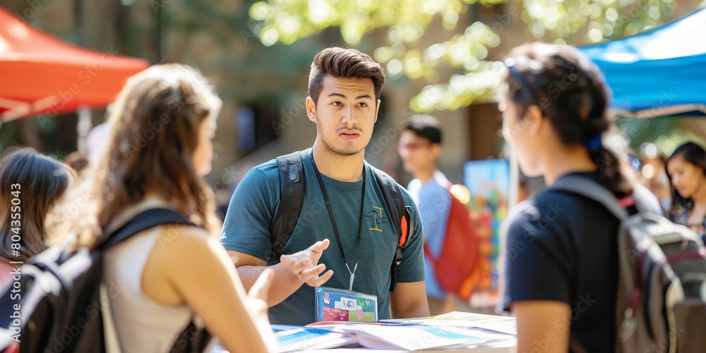 Mental health awareness campaign booth at a college campus, with ...
