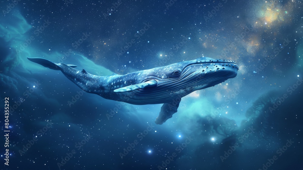 Ethereal Leviathan gliding through starlit underwater scenery, minimal ...