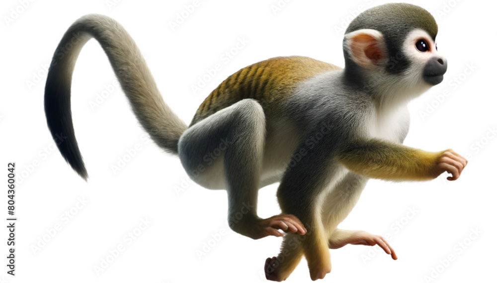 Realistic Squirrel Monkey Running Side View on Transparent Background ...