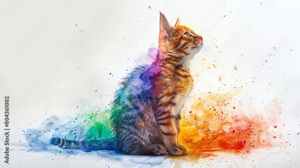 Craft a whimsical watercolor painting of a mischievous tabby cat ...