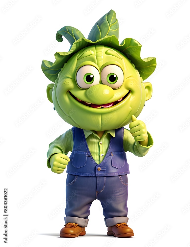 Happy Cabbage character gives thumbs up using both hands, funny cartoon ...