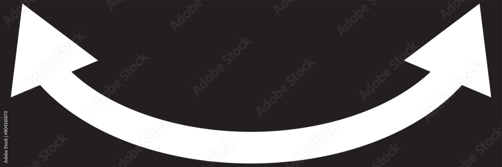 Dual sided white arrow. Curved arc shape. Semicircular thin double ...