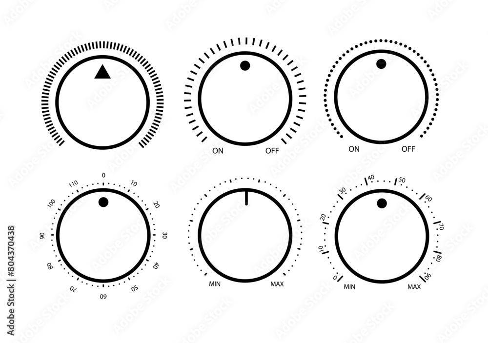 Adjustment dial. Rotary dials with round scale volume level knob and ...